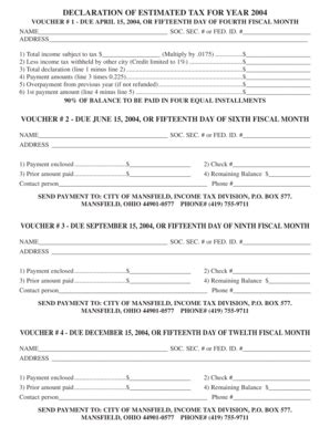 Fillable Online Declaration Of Estimated Tax For Year Fax Email