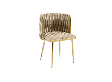 Lot de 2 chaises en velours beige pieds en métal doré POLO