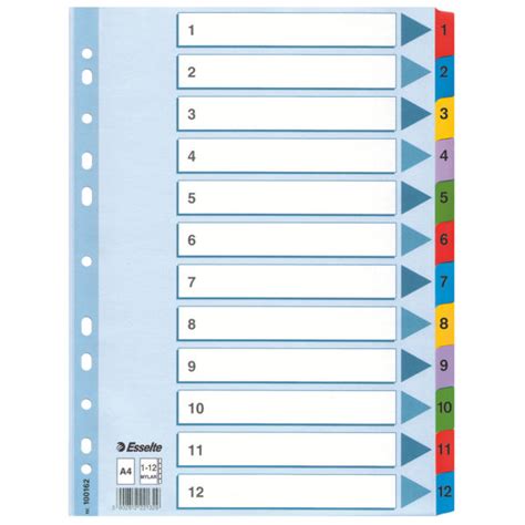 Indice Numerico 1 12 Multitaladro De Carton Blanco A4 Esselte