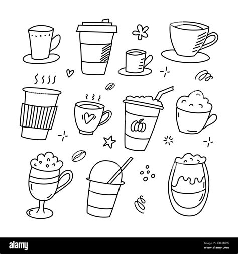 Collection Of Hand Drawn Pictures Of Coffee Cups Doodle Set Vector