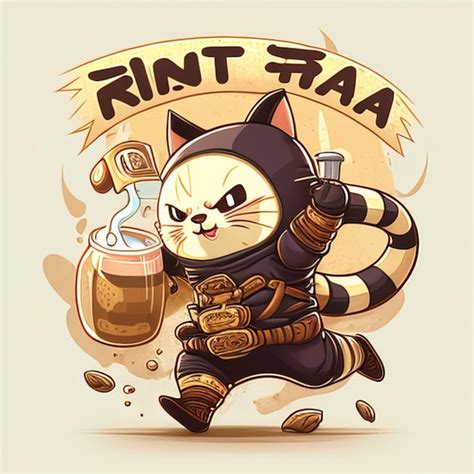 Premium AI Image Logo Cat Ninja Big Milk Tea