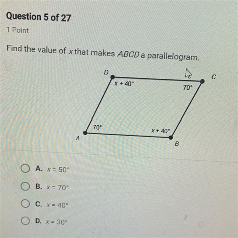 find the value of x that makes abcd a parallelogram