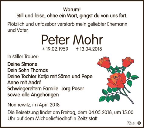 Traueranzeigen Von Peter Mohr Abschied Nehmen De