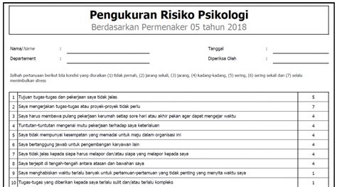 Pengukuran Faktor Psikologi Berdasarkan Permenaker 5 Tahun 2018