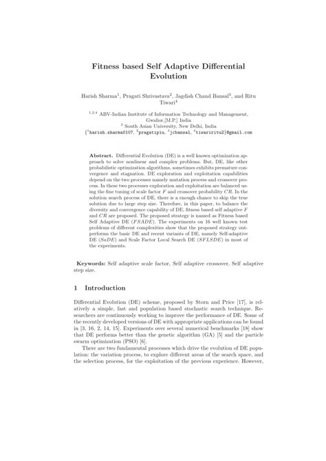 pdf fitness based self adaptive differential evolution