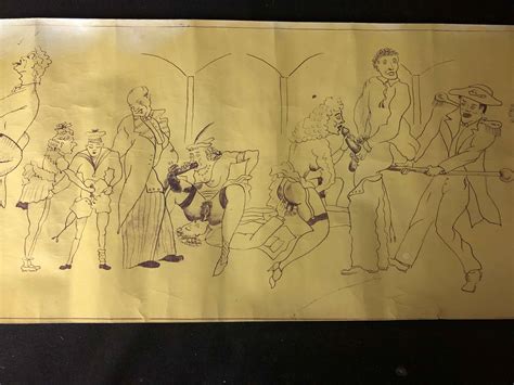Curiosa rouleau de dessin imprimé représentant une scène