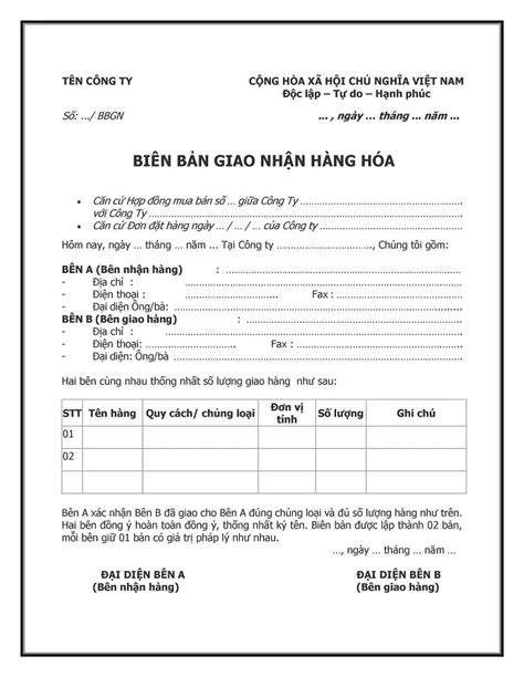 Biên Bản Giao Nhận Hàng Hóa Tiếng Anh Là Gì Quang An News