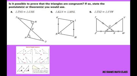 is it possible to prove that the triangles are congruent if so state postulate used youtube