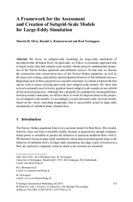 pdf a framework for the assessment and creation of subgrid scale models for large eddy