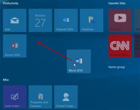 how to create live tile groups in windows 10 start menu