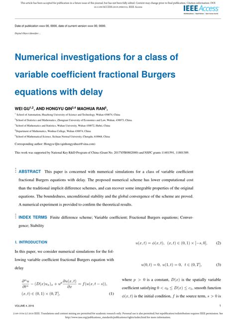 pdf numerical investigations for a class of variable coefficient fractional burgers equations