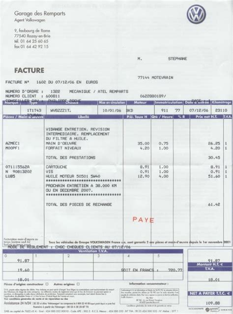 Modifiable Page Touranpassion Modele De Facture Garage Automobile En