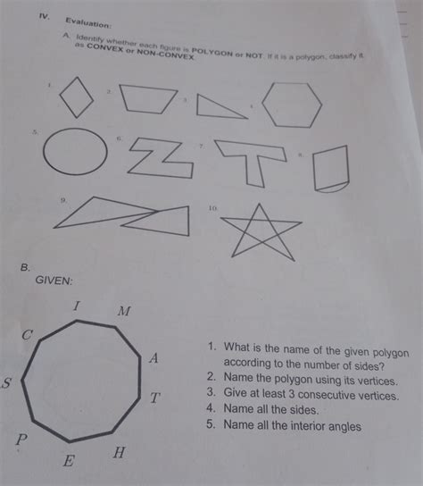solved iv evaluation a identify whether each figure is polygon or not if it is a polygon c