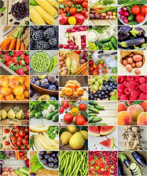 Collage De Frutas Y Verduras En Una Foto Imagen De Archivo Imagen De