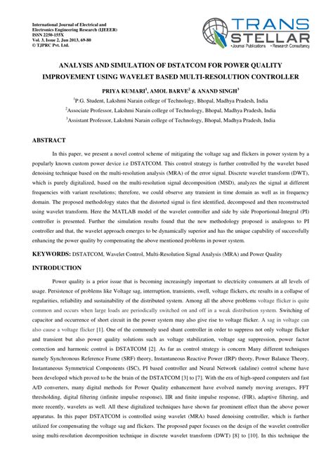pdf analysis and simulation of dstatcom for power quality improvement using wavelet based