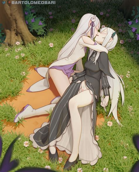 Rule 34 2021 2girls Artist Name Bartolomeobari Butterfly Hair Ornament Dress Echidna Rezero