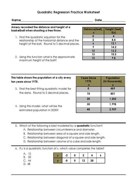 Practice Worksheet Linear Regression