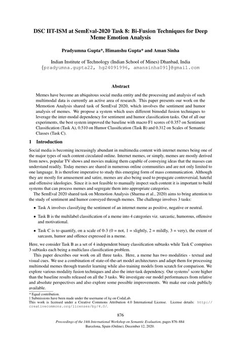 pdf dsc iit ism at semeval 2020 task 8 bi fusion techniques for deep meme emotion analysis