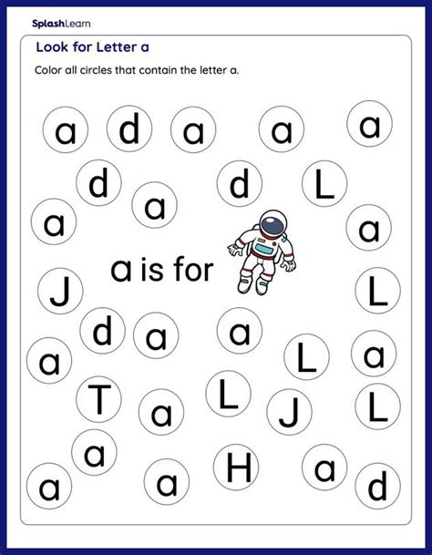 Spot Letter A ELA Worksheets SplashLearn