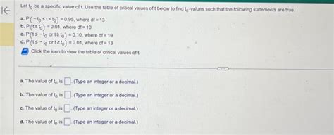 solved let t0 be a specific value of t use the table of
