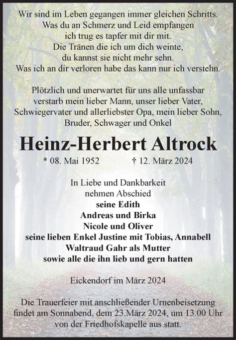 Traueranzeigen Von Heinz Herbert Altrock Abschied Nehmen De