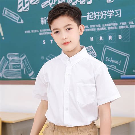 男童短袖白衬衫儿童白色衬衣小学生校服纯棉大男孩表演出半袖夏季 虎窝淘