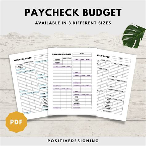 Paycheck Budget Overview Template Printable Paycheck Budget Etsy