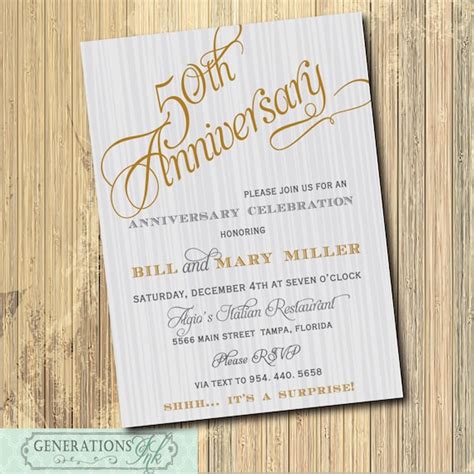 Th Wedding Anniversary Invitation Printable Gold Gray Etsy