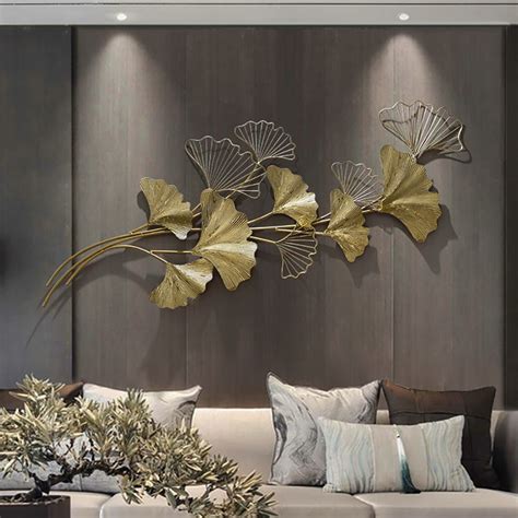 D Golden Metal Ginkgo Leaves Light Luxury Wall Decor Art Abstrakte