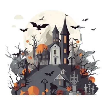 A Halloweenthemed Background Featuring A Spooky House Bats And A Bright