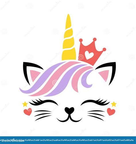 Lindo Gato Unicornio Vector De La Cara Para El Día De San Valentín