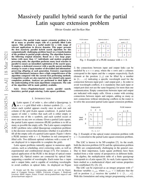 pdf massively parallel hybrid search for the partial latin square extension problem