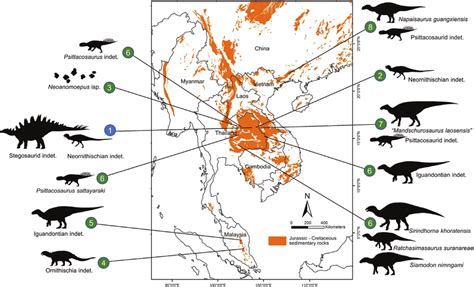 Southeast Asia Map Showing The Distribution Of Jurassic Cretaceous