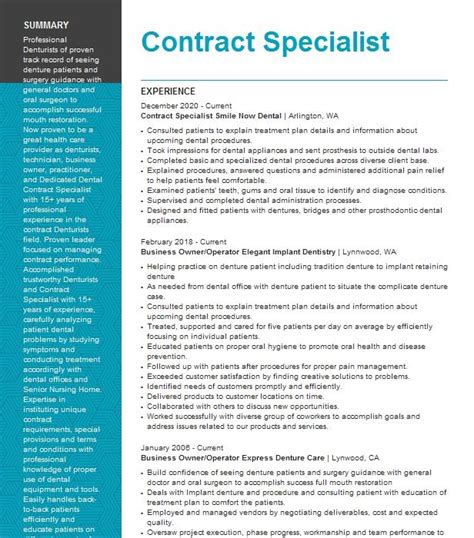 Contract Specialist Resume Example