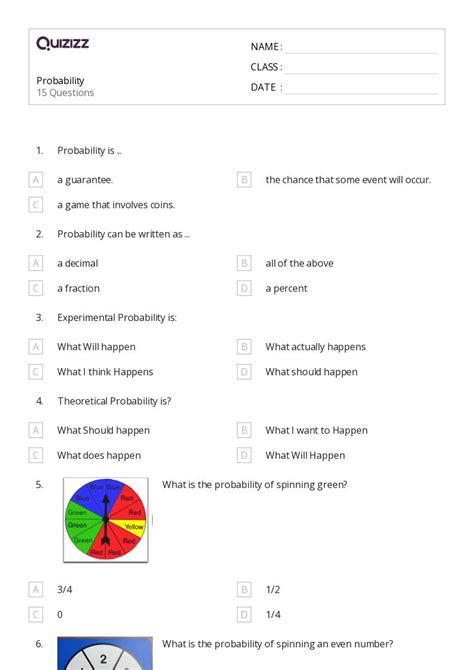 Probability Worksheets For Th Class On Quizizz Free Printable