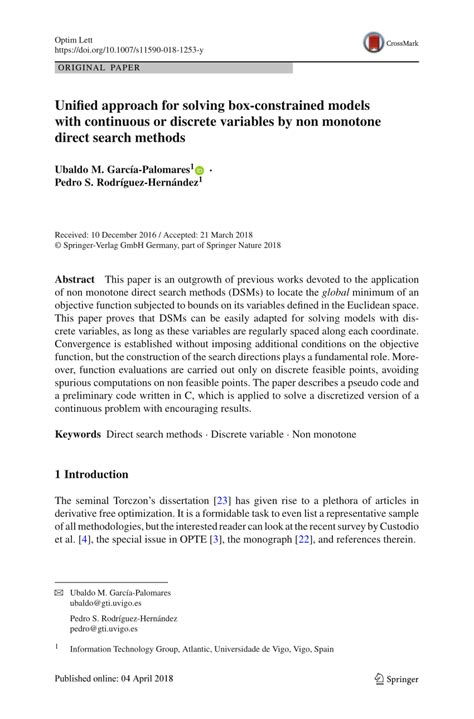 pdf unified approach for solving box constrained models with continuous or discrete variables