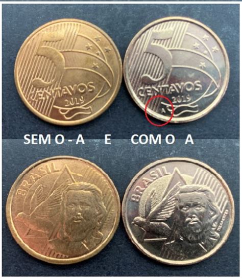 PAR DE MOEDAS DE 5 CENTAVOS DO REAL DO ANO 2019 E S