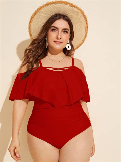 Plus Plain Hanky Hem One Piece Swimsuit Shein Usa