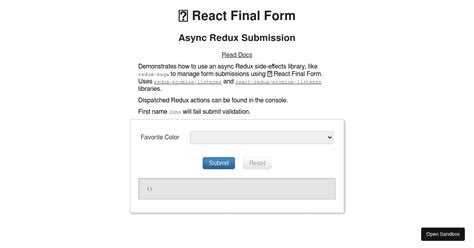 🏁 react final form async redux submission forked codesandbox