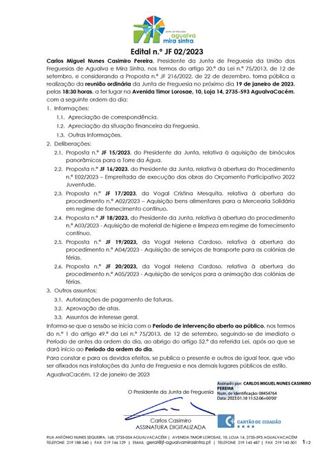 Edital n º JF 02 2023 Jf Agualva Mira Sintra