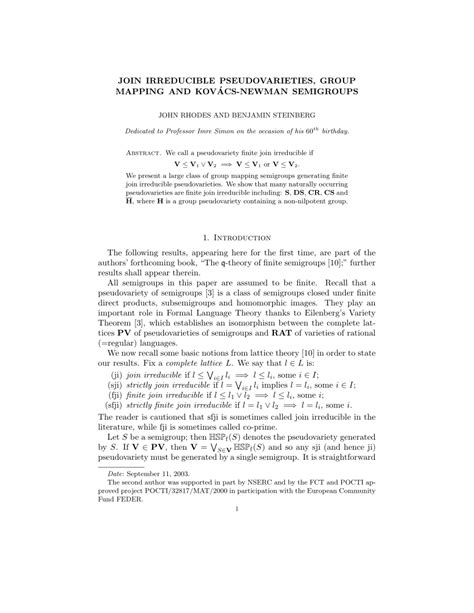 pdf join irreducible pseudovarieties group mapping and kovcs newman semigroups