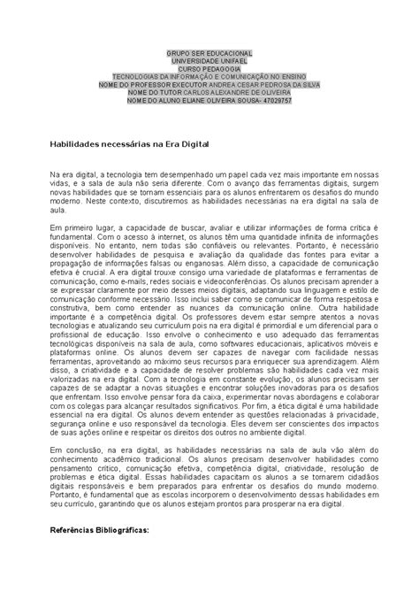 Habilidades necessárias na Era Digital GRUPO SER EDUCACIONAL