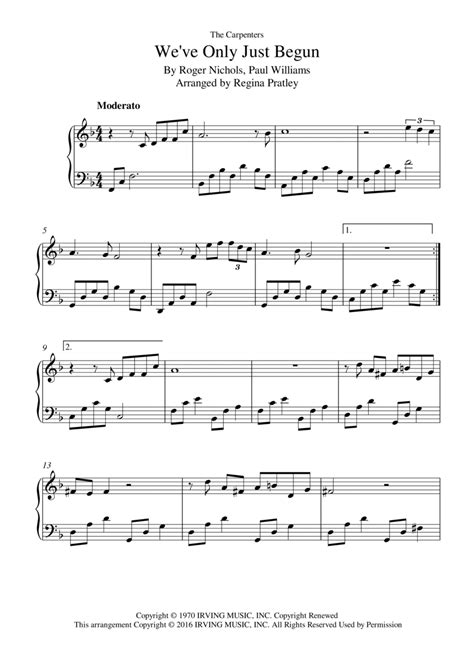 We Ve Only Just Begun Sheet Music The Carpenters Piano Solo