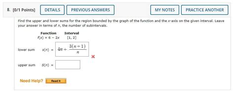 solved find the upper and lower sums for the region bounded
