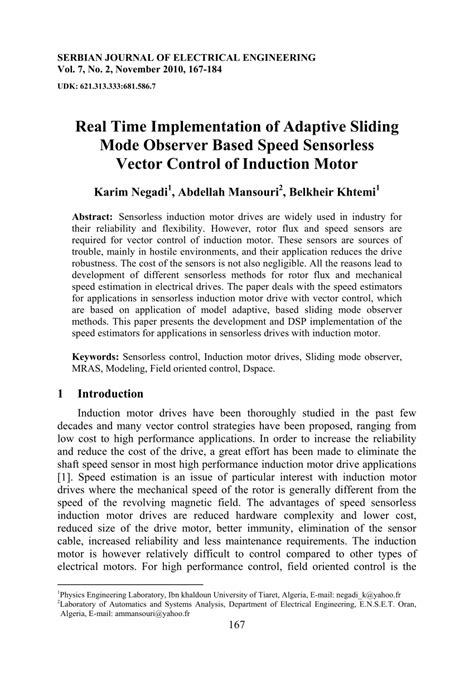 pdf real time implementation of adaptive sliding mode observer based speed sensorless vector