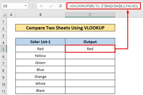 how to compare two columns using vlookup function in excel