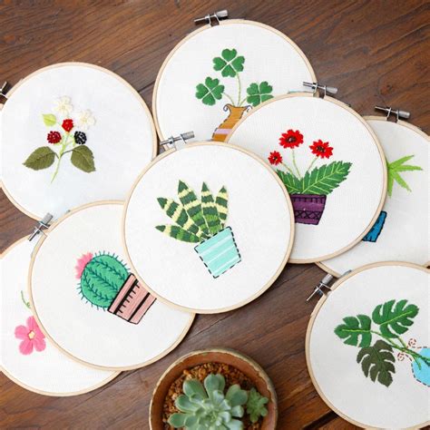 15x15cm ręcznie okrągła oprawka krzyż zestaw do szycia sukulenty wzór