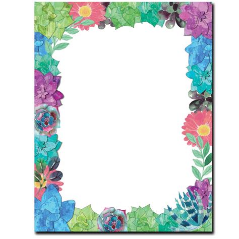 Succulent Border Letterhead Laser Inkjet Printer Paper Sheets
