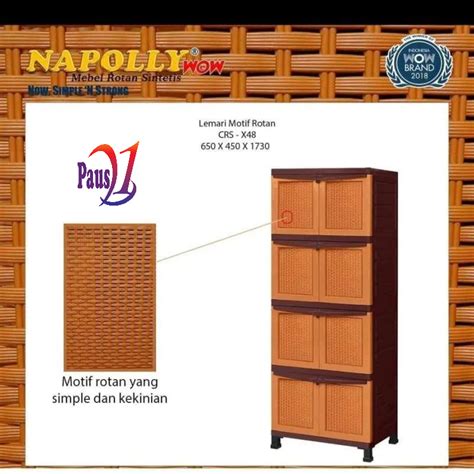Jual Napolly CRS X48 Lemari Plastik Napolly 4 Susun Motif Rotan