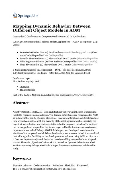 pdf mapping dynamic behavior between different object models in aom